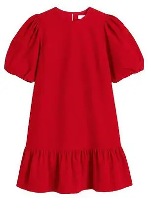 RO&ZO Frilled Puff-sleeve Mini Dress - Red