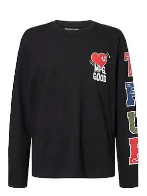 True Religion Graphic-print Long-sleeved Cotton Top - Jet Black