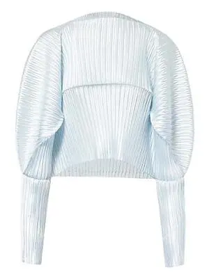 Issey Miyake Glossed Metal Pleats Long-sleeves Knitted Top - Pale Blue