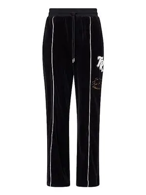 True Religion Embroidered Piping-detail Velour Tracksuit Bottoms - Jet Black
