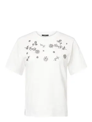 Max Mara Embellished Cotton-jersey T-shirt - White Flowers Embroidery