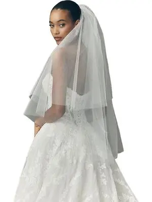 PRONOVIAS Clean Fingertip Veil With Blusher - Ivory