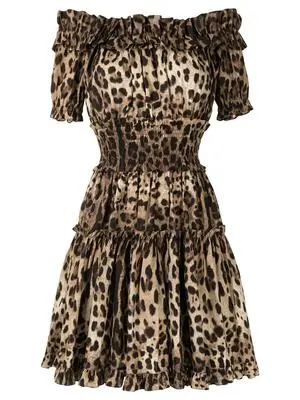 Dolce & Gabbana Leopard Print Short Dress - Brown