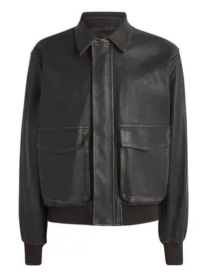 LE17SEPTEMBRE Leather Bomber Jacket - Brown