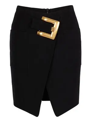 Balmain Virgin Wool Belted Mini Skirt - Black