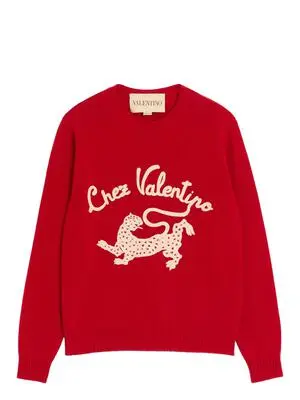 Valentino Garavani Wool Embroidered Panther Sweater - Red