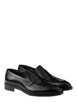 Prada Brushed Leather Loafers - Black