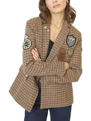 Central Park West Raven Patch Blazer - Camel-red-plaid