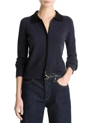 Vince Contrast Collared Sweater - Night Mari