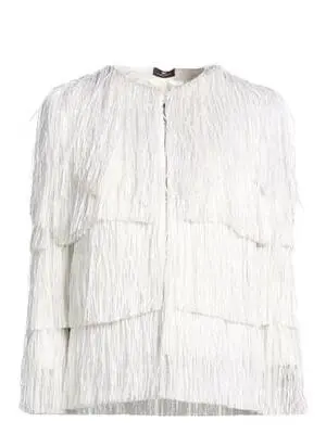 Elisabetta Franchi Bouclé Jacket With Fringes - White