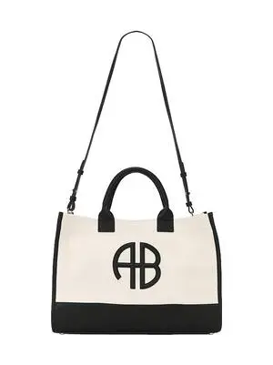 ANINE BING Lara Medium Tote Bag - Natural Canvas & Black