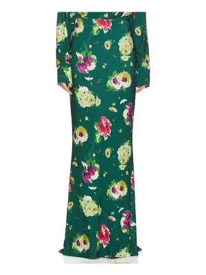 Norma Kamali Obie Long Skirt - Floral Green Multi