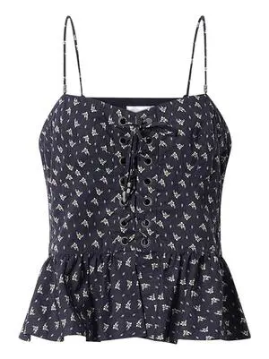 MARANT ETOILE Dolma Printed Peplum Top - Black/ecru