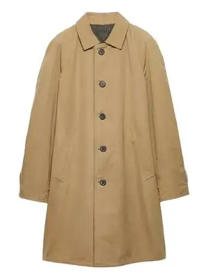 Prada Cotton Coat With Triangle Logo - Neutrals