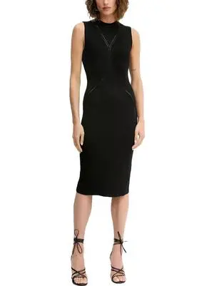 MARCIANO Sleeveless Ladder-stitch Midi Dress - Black
