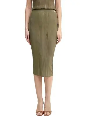 MARCIANO Ribbed Knit Midi Skirt With Logo Plaque - Green
