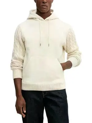 Guess Cable-knit Hoodie With Logo Detail - Neutrals