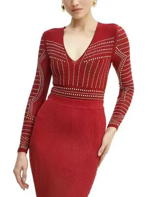 MARCIANO Studded V-neck Bodysuit - Red