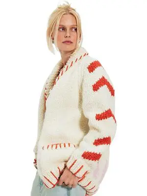 GOGO SWEATERS Coyote Cardigan - Snow/orange