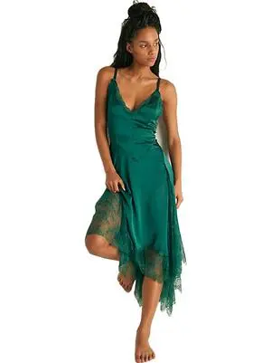 Free People Modern Love Midi Slip - Emerald Green