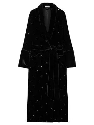 Olivia Von Halle Capability Crystal-embellished Velvet Robe - Black