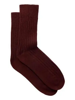 THE ELDER STATESMAN Ribbed Cashmere Socks - Burgundy
