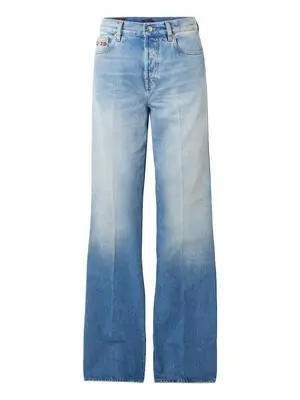 Gucci Embellished Leather-trimmed Flared Jeans - Blue