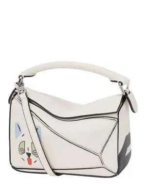 Loewe X Louis Wain Mini Leather Puzzle Top-handle Bag - White