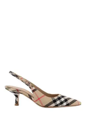 Burberry Check Motif Slingback Pumps - Beige