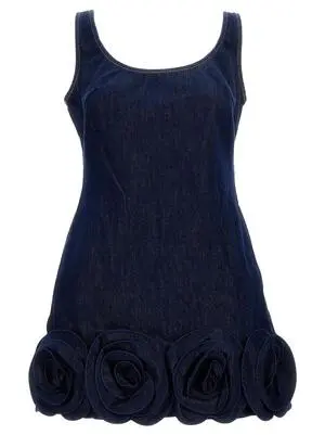 SELF-PORTRAIT Mini Denim Dress With 3d Flowers - Blue