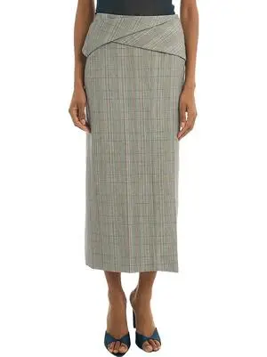 Victoria Beckham Wrap Detail Midi Skirt - Blue/grey Multi