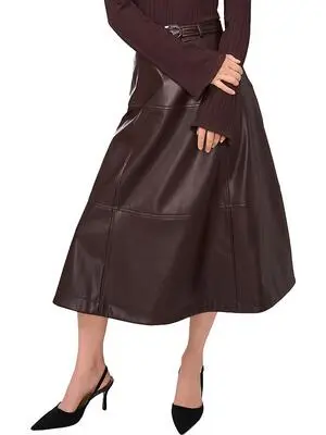 1.State Faux Leather Paneled Belted Midi Skirt - Mocha