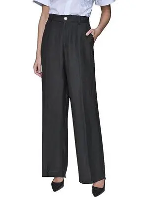 Karl Lagerfeld Paris Linen Blend Wide Leg Trousers - Black