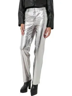 Guess Metallic Effect Straight Leg Trousers - Silver