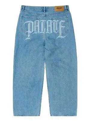 PALACE P90 Baggy Script Jean - Distressed Light Stone Wash