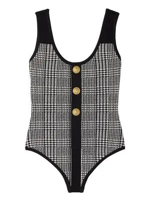 Balmain Embellished Prince Of Wales Checked Bodysuit - White