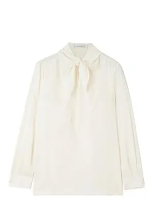 Max Mara Tie-detailed Silk Crepe De Chine Blouse - Neutrals