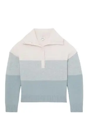 REISS Flora Button-neck Wool And Cashmere-blend Jumper - Cream Blue