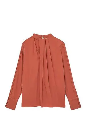 REISS Woven Drape-detail Blouse - Copper