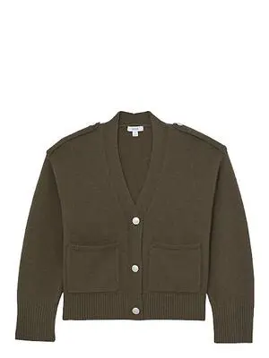 REISS V-neck Wool And Cashmere Cardigan - Khaki Green