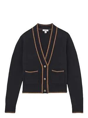 REISS Wool And Cashmere-blend Cardigan - Navy Camel