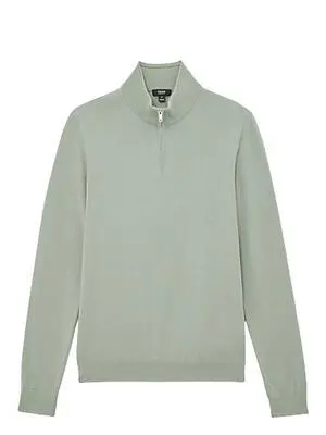REISS Half-zip Wool Jumper - Light Sage Green