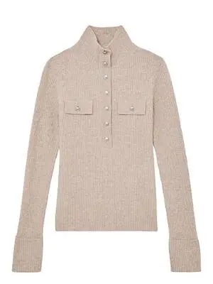 REISS Elly Button-neck Wool Jumper - Neutral