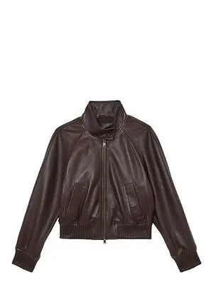 REISS Eloise Leather Jacket - Chocolate Brown