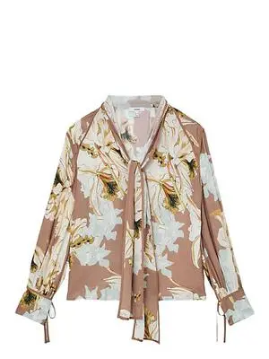 REISS Floral-print Woven Blouse - Pink Ivory