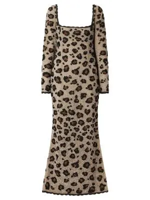 CLIO PEPPIATT Leo Beaded Tulle Gown Leopard Print