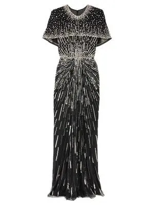 Jenny Packham Dido Cape-effect Embellished Tulle Gown - Black