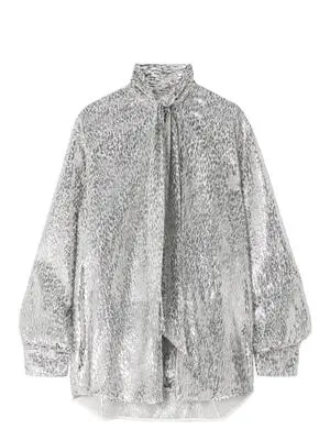 Stella McCartney Tie-neck Metallic Fil Coupé Blouse - Silver