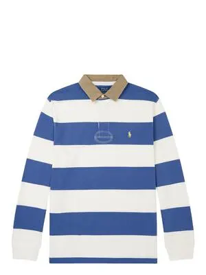 Polo Ralph Lauren Logo-embroidered Striped Cotton-jersey Rugby Shirt - Blue