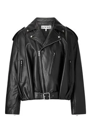 Loewe Belted Padded Leather Moto Jacket - Black
